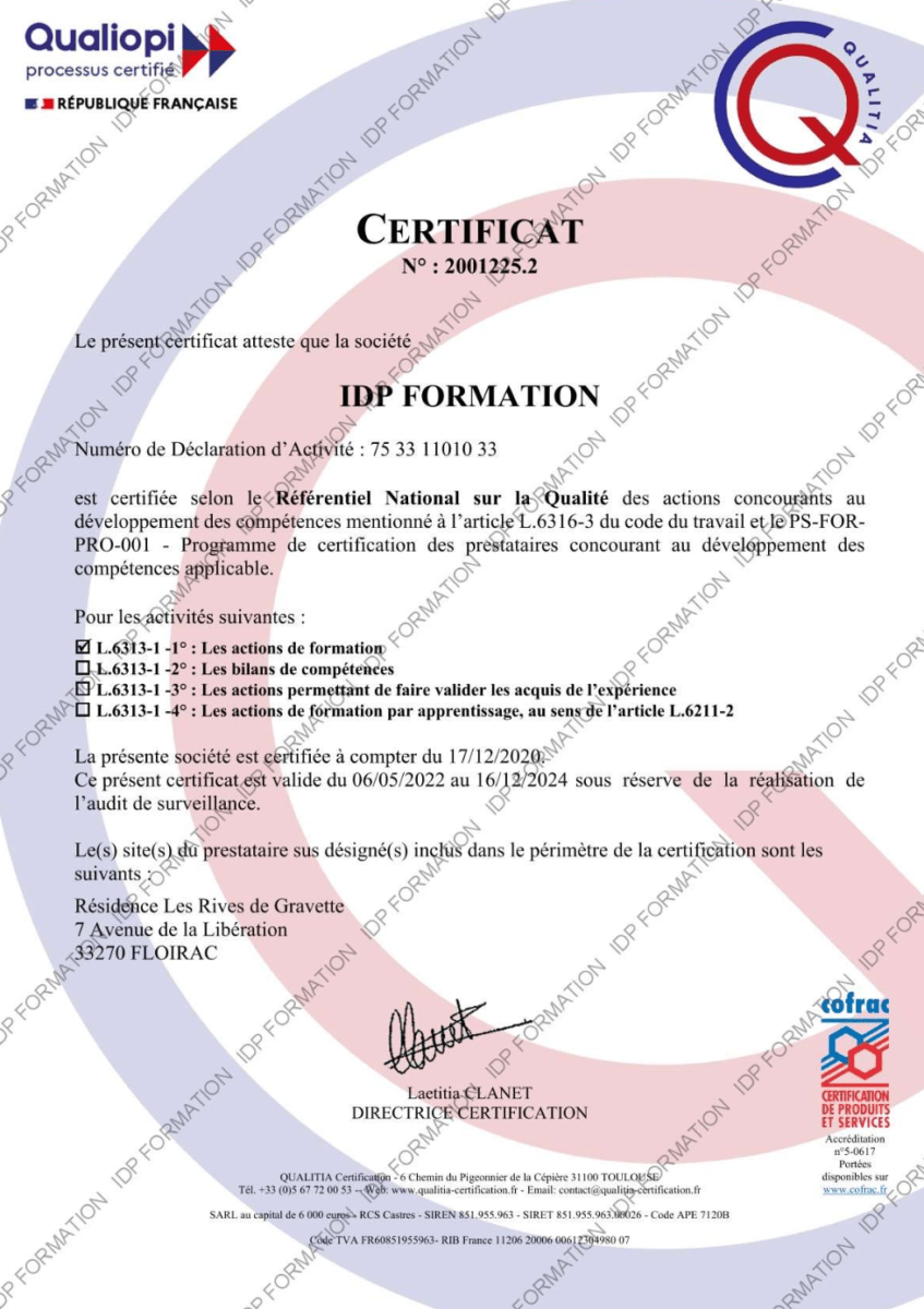 Notre certificat Qualiopi - Institut de la Parentalité
